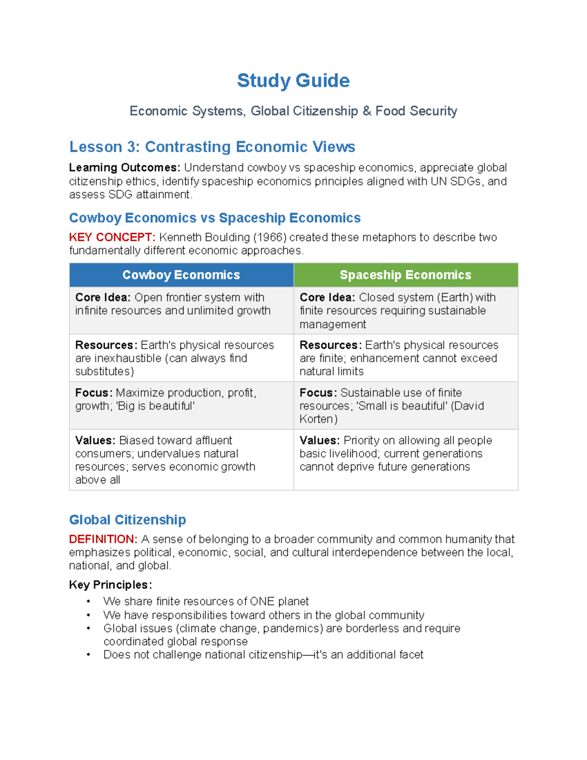 Study Guide: Economic Systems & Global Citizenship (Lesson 3) - Studocu