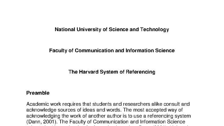 Harvard Referencing Guide - NUST Faculty of Communication - Studocu