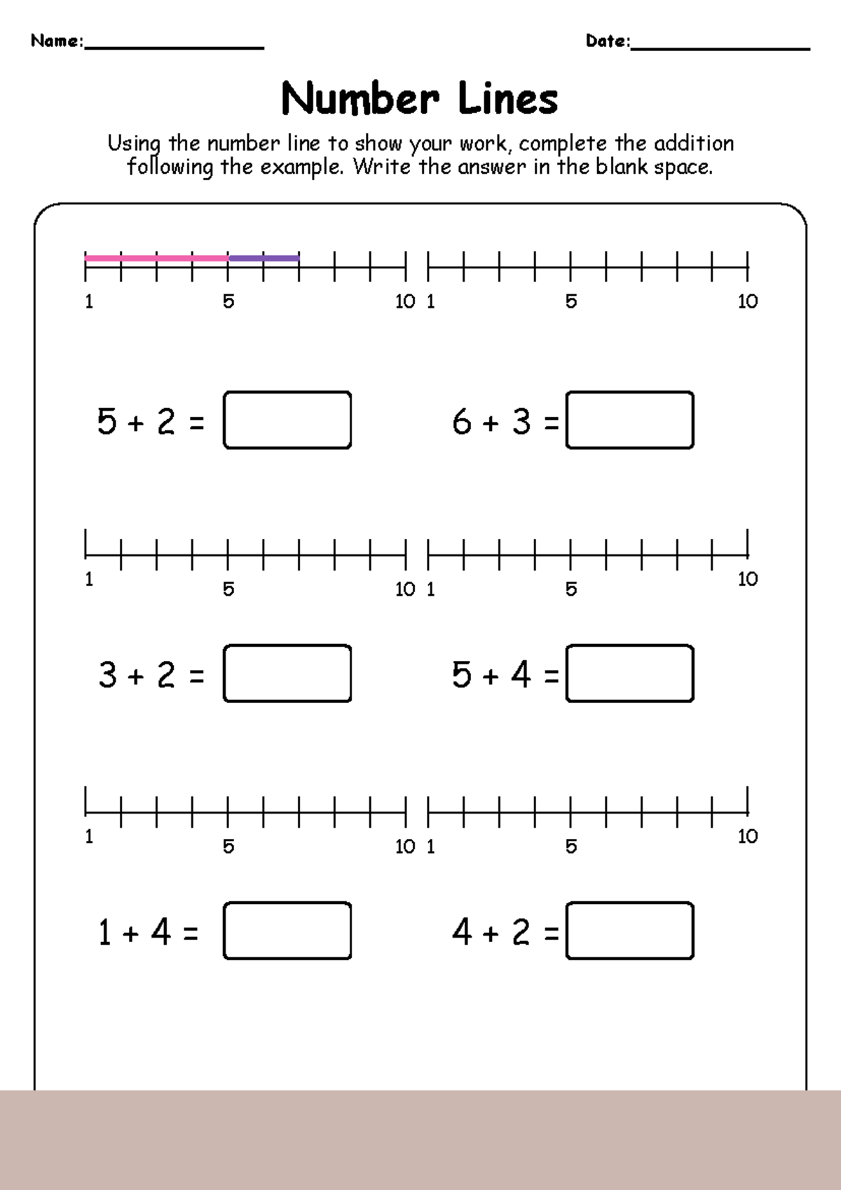 Single-Digit Addition on a Number Line - 2nd Grade Worksheet - Name ...