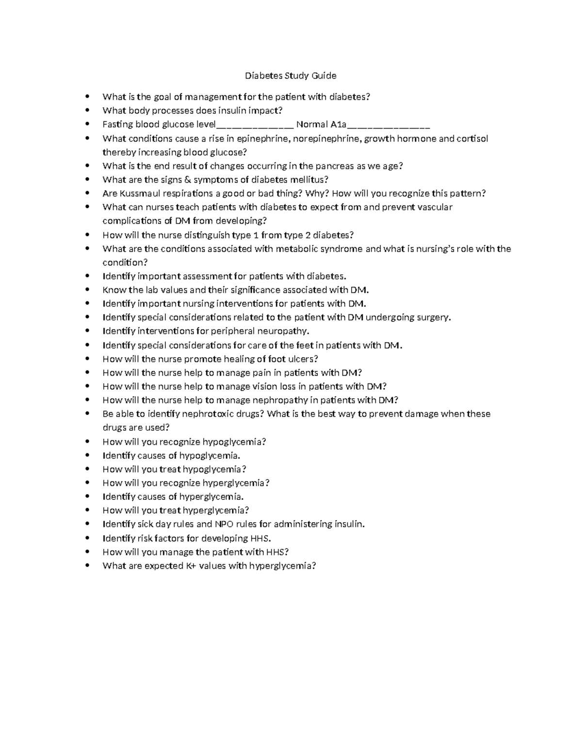 Diabetes Management Study Guide: Key Concepts & Nursing Interventions ...