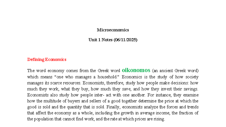 Microeconomics Unit 1 Notes: Understanding Scarcity and Choice ...