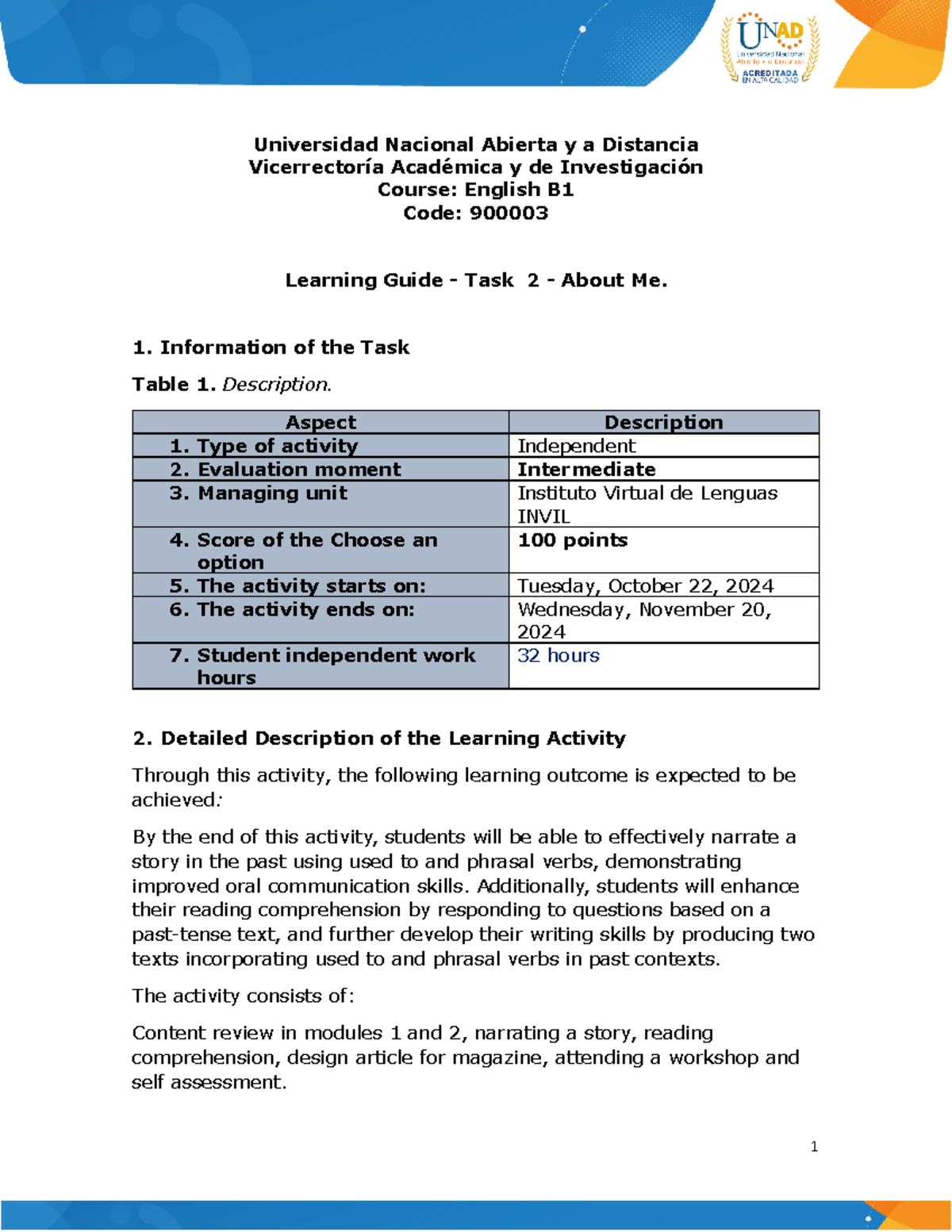 Learning Guide - Task 2: About Me | English B 900003 - Studocu