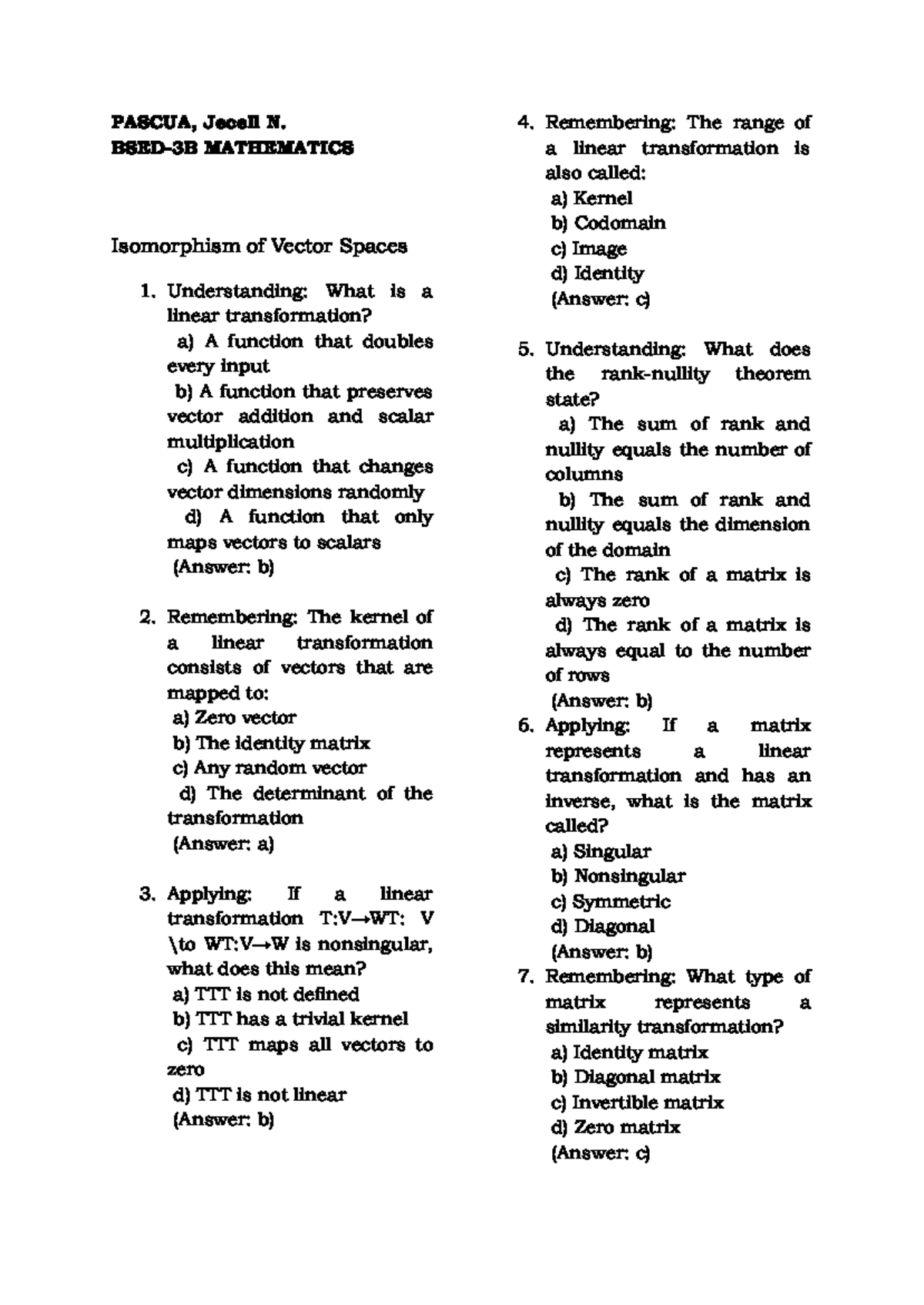 MATHEMATICS 101: Isomorphism of Vector Spaces & Eigenvalues Study Guide ...