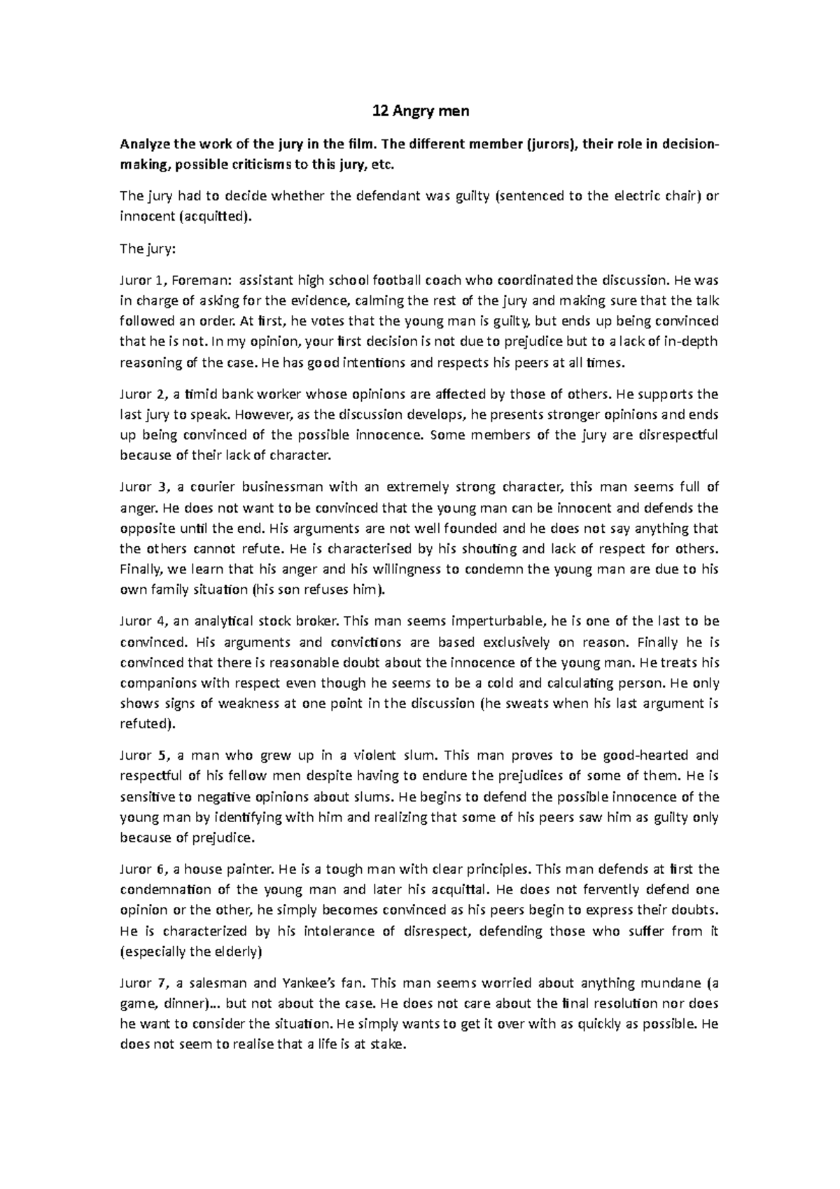 12 Angry men example practice - 12 Angry men Analyze the work of the ...