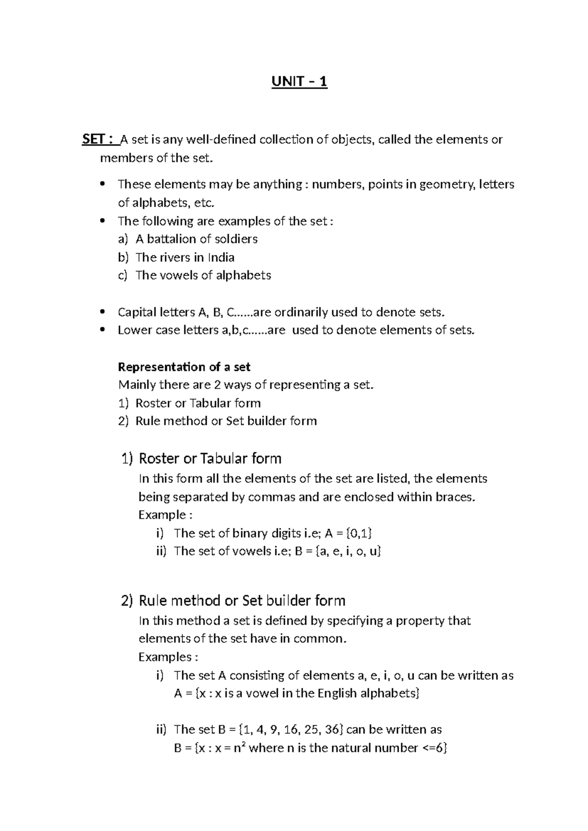 Unit -1 - UNIT – 1 SET : A set is any well-defined collection of ...