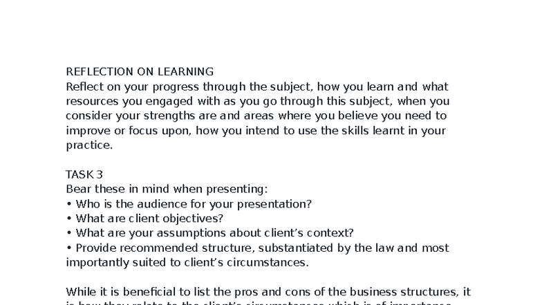 OA - Tips - Oral assignment - REFLECTION ON LEARNING Reflect on your ...
