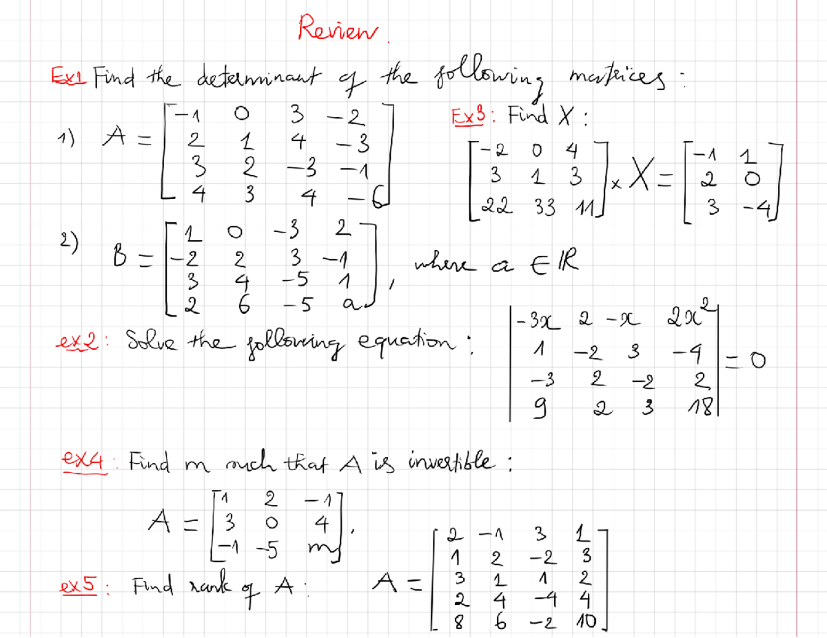 Matrix and Vectors University Practice Exercises: Determinants ...