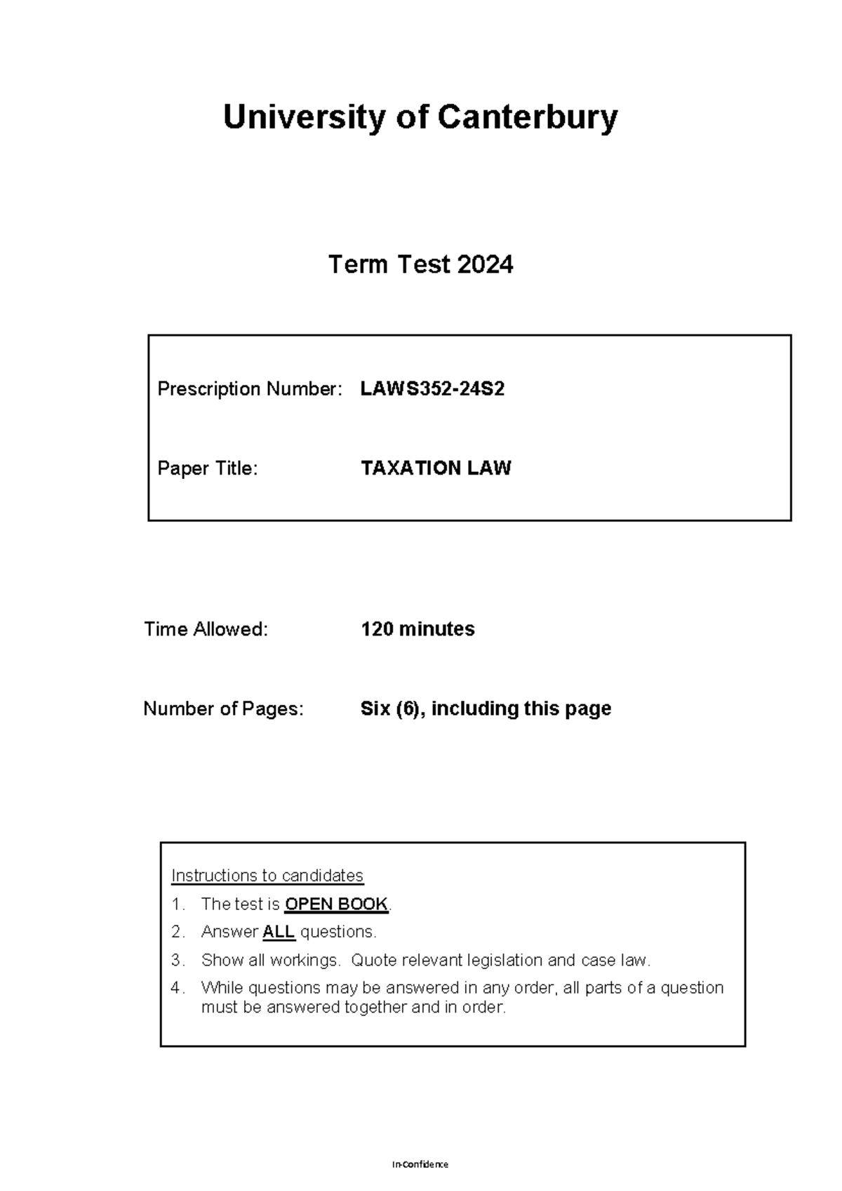 LAWS352 Midterm Test 2024 - Taxation Law Analysis - Studocu
