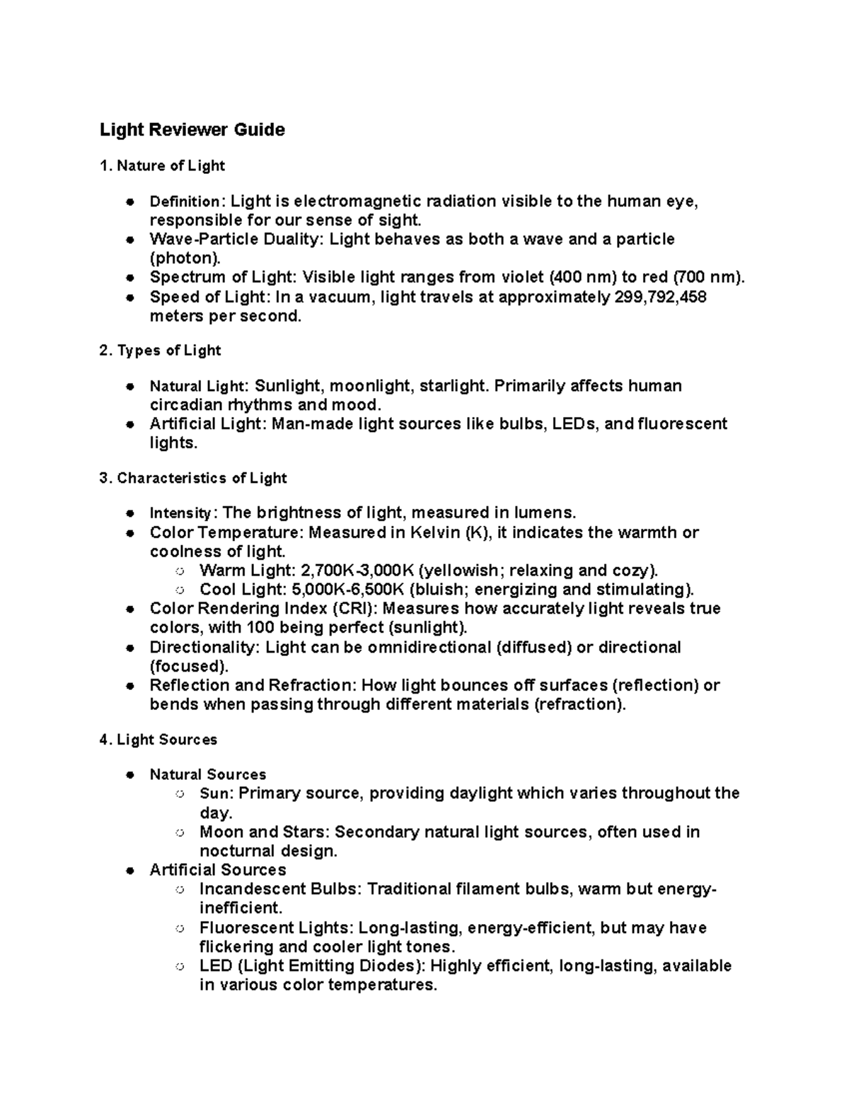 Light Review Guide: Key Concepts & Architectural Applications - Studocu