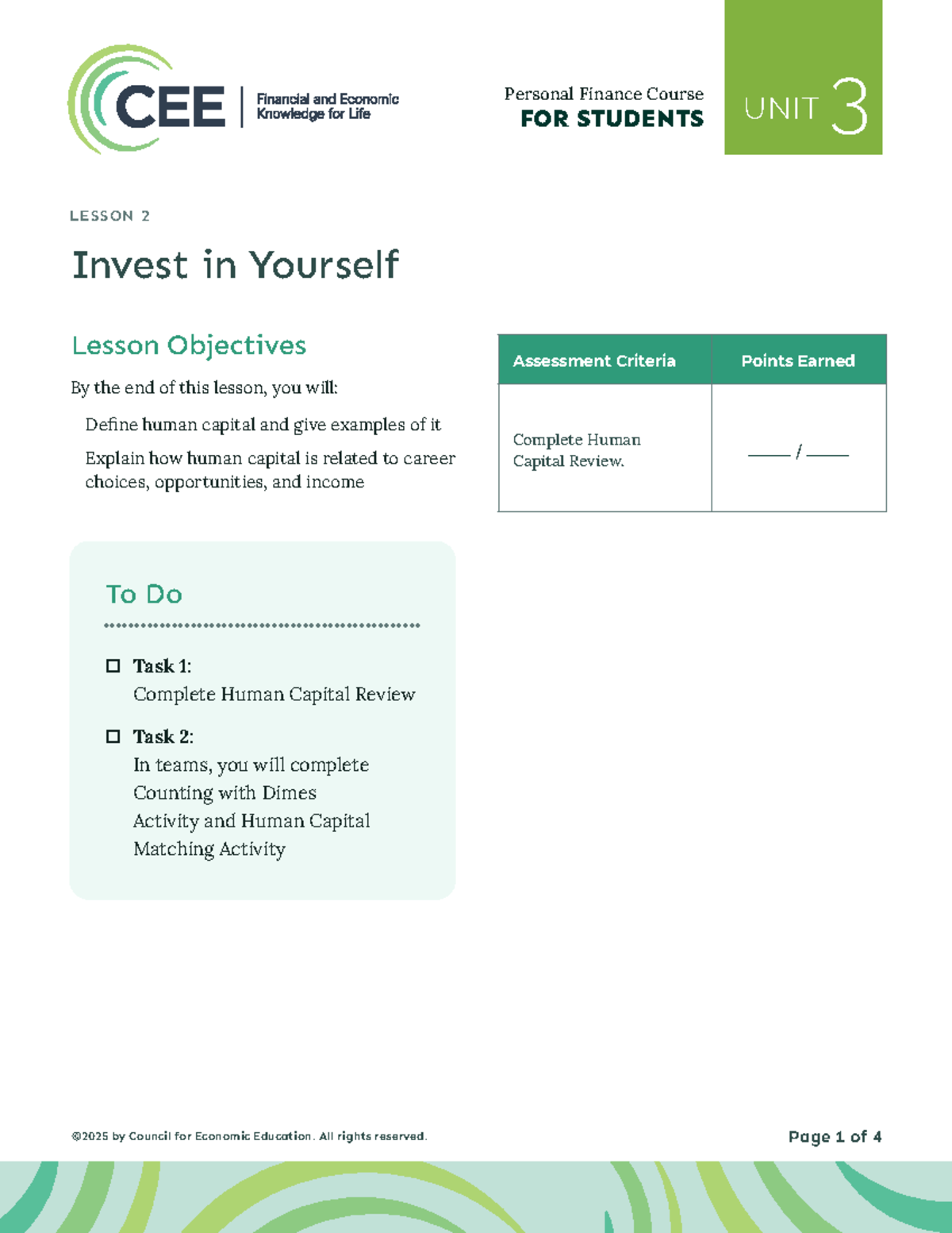 Personal Finance Course: Unit 3 Lesson 2 - Invest in Yourself - Studocu