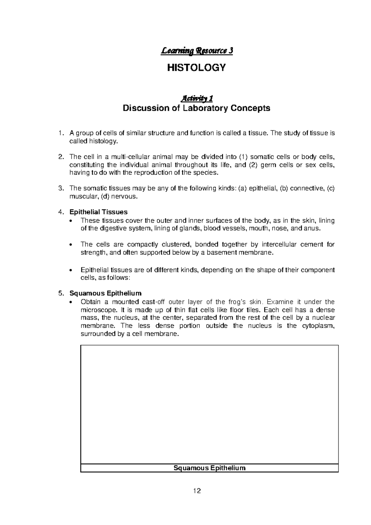 HISTOLOGY Activity 1: Discussion on Animal Tissue Types and Functions ...