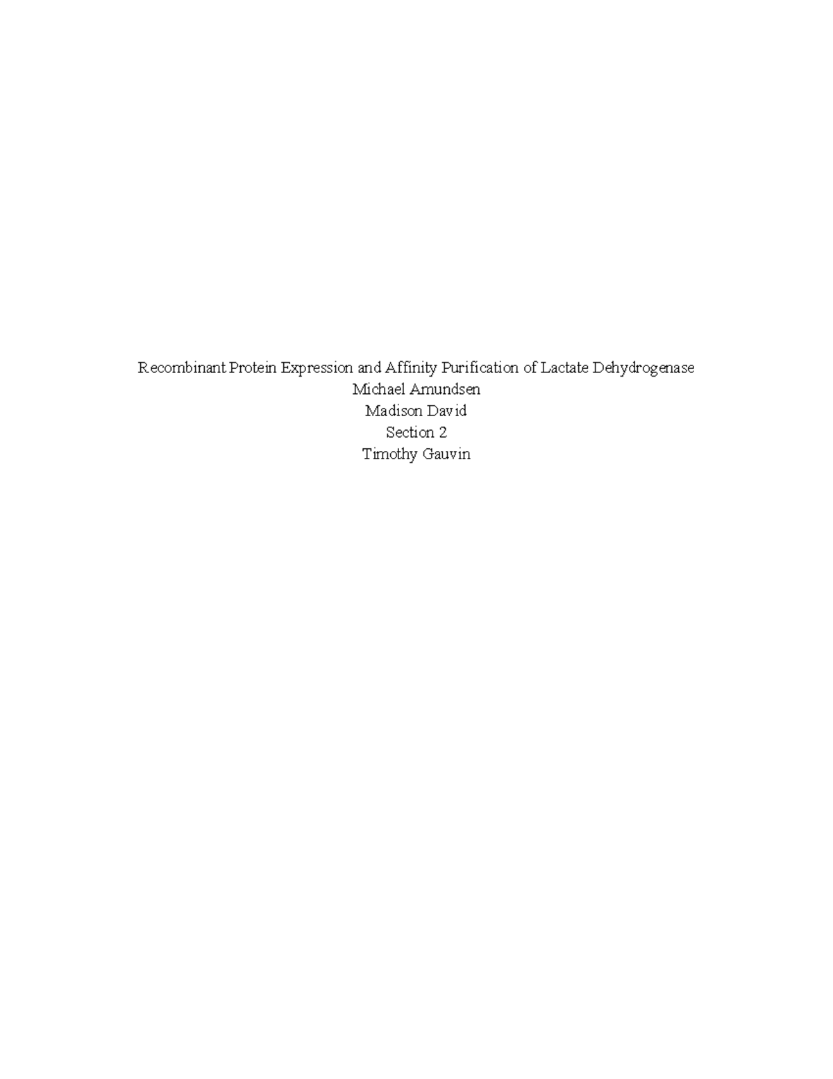 BMCB 659 Lab 5 Mini Report: Expression & Purification of LDH - Studocu
