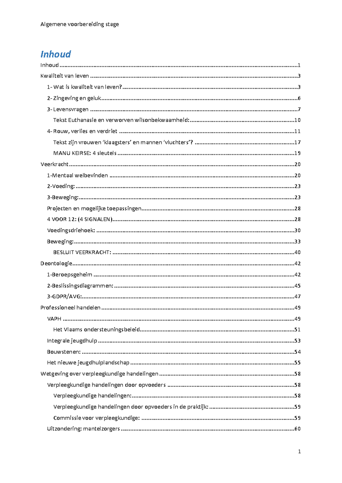 AVS samenvatting - Inhoud Inhoud Kwaliteit van leven 1 - Wat is ...