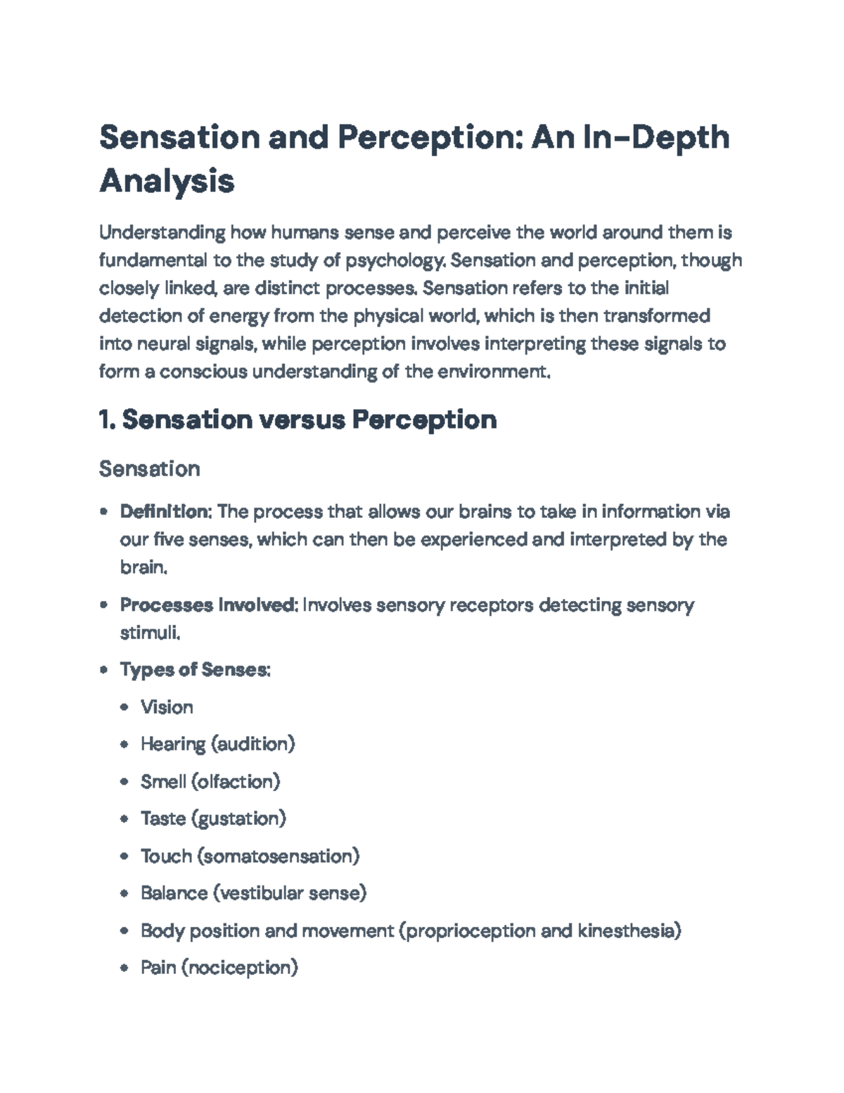 Sensation and Perception Overview: Key Concepts for PSY101 Students ...
