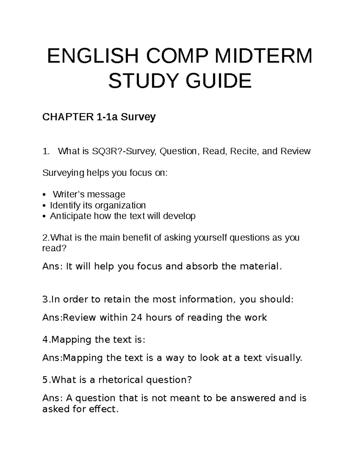 English COMP Midterm Review Study Guide with Key Concepts and Tips ...