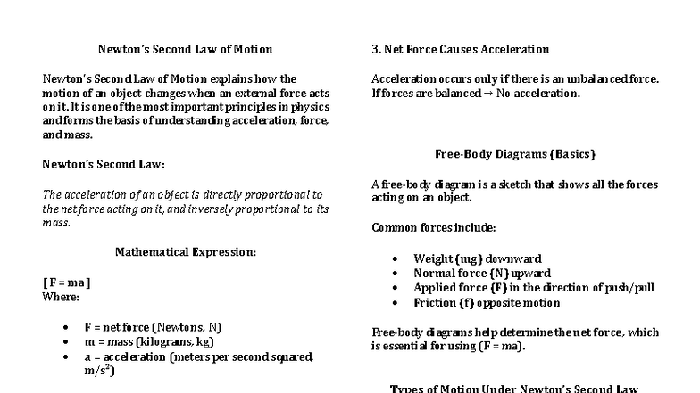 Newton's Second Law of Motion: Understanding Force and Acceleration ...