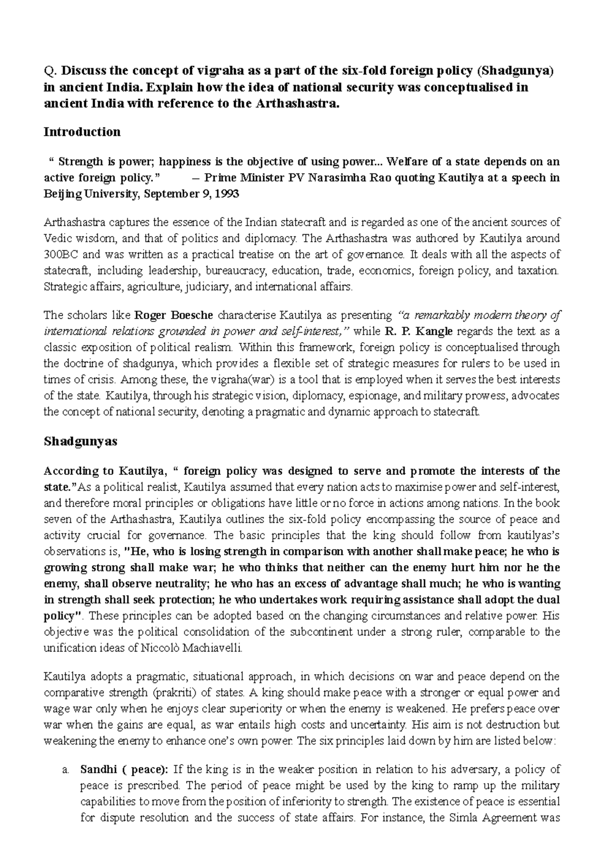 Vigraha and National Security in Ancient Indian Foreign Policy (POL101 ...