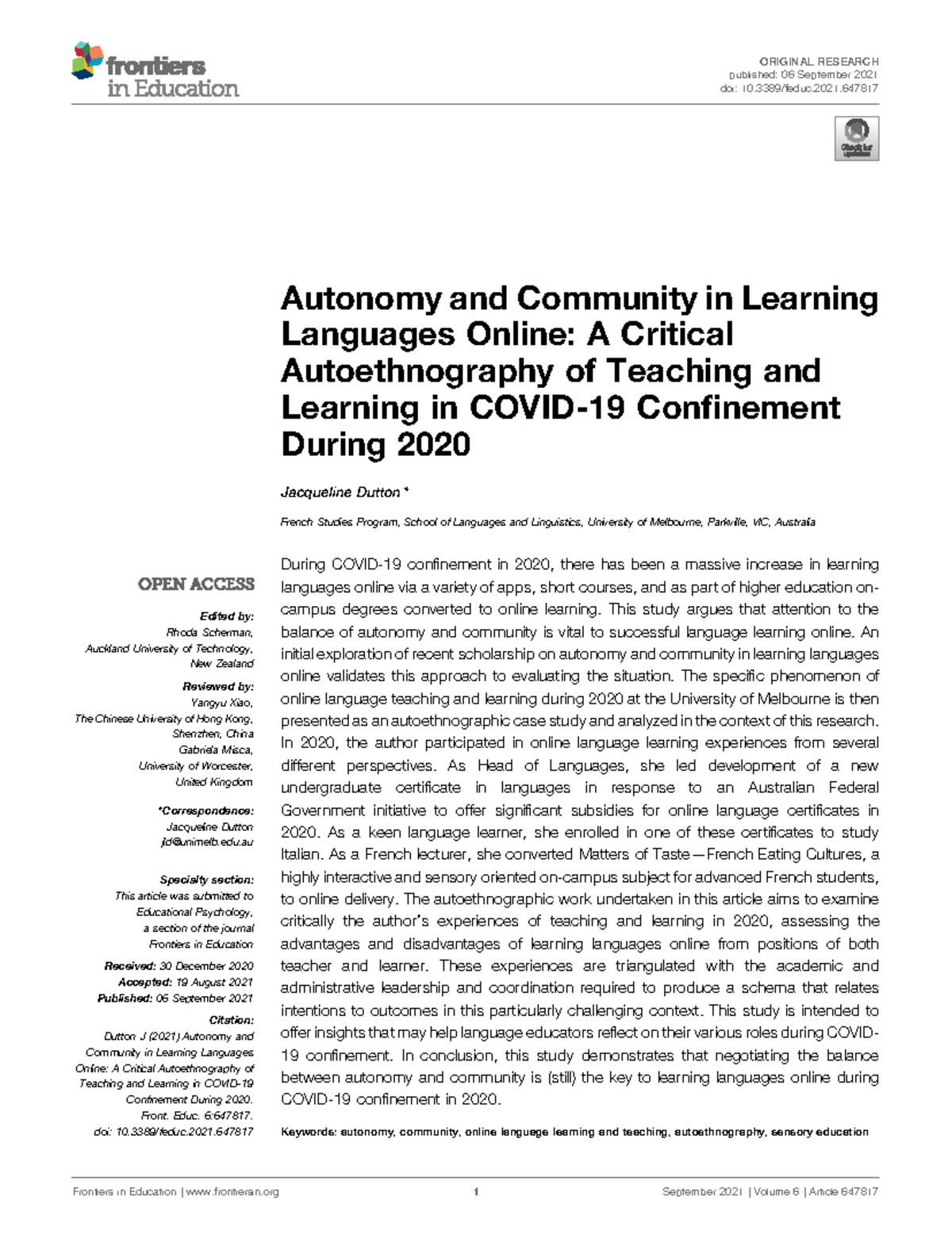 Critical Autoethnography of Online Language Learning During COVID-19 ...