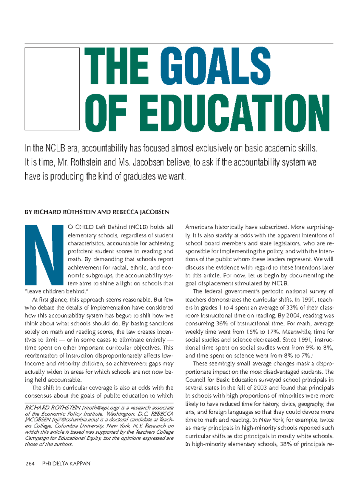 Jacobsen and Rothstein (2006 ) The Goals of Education - THE GOALS OF ...