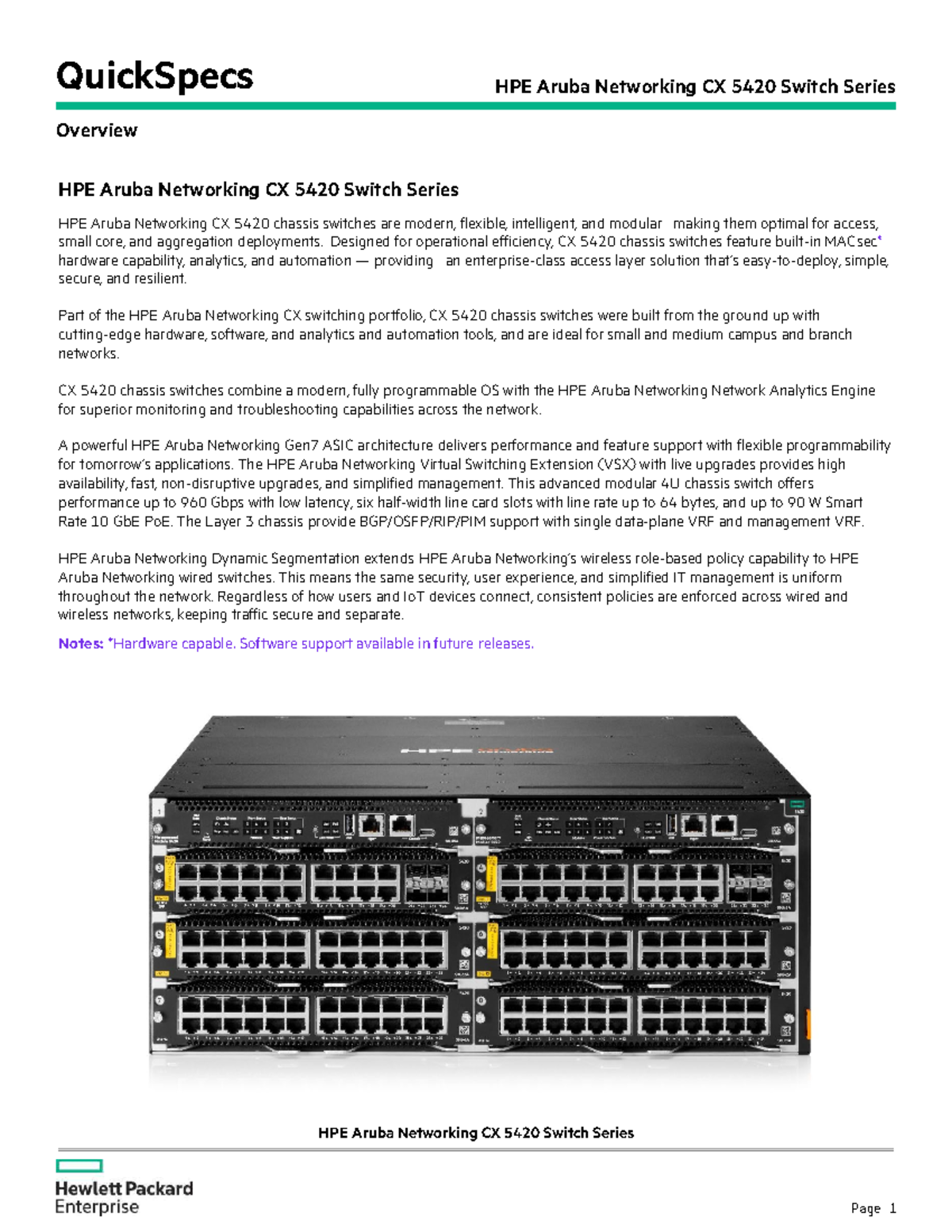 HPE Aruba Networking CX 5420 Switch Series Overview and Features - Studocu