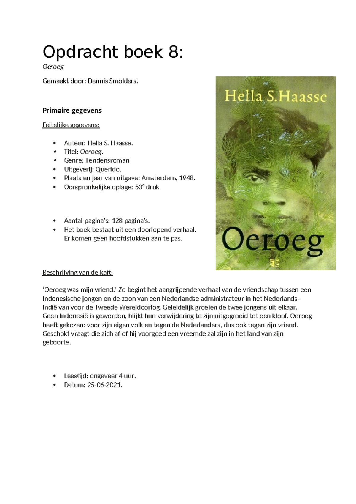 Opdrachtboek Over Oeroeg: Analyse en Samenvatting (Nederlands ...