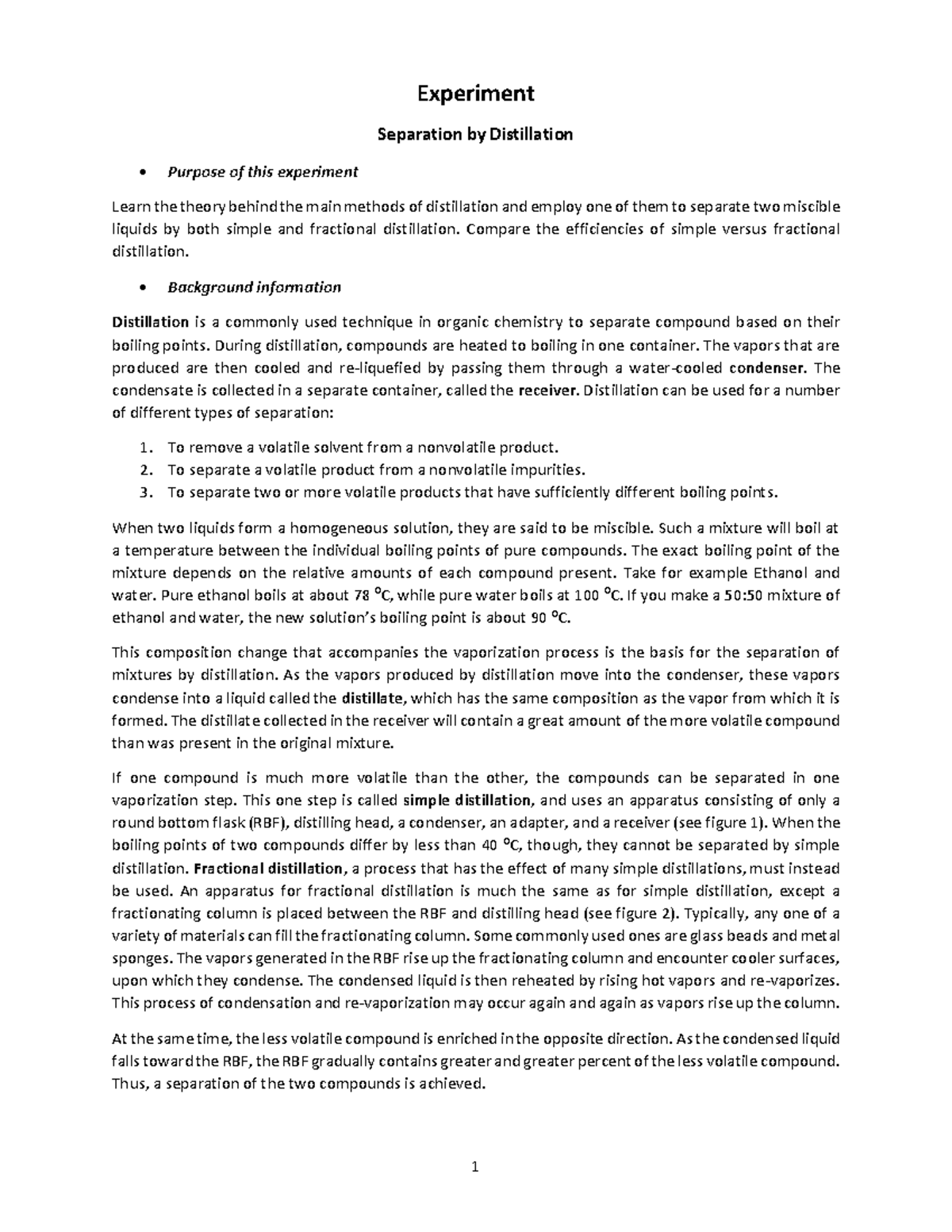 Experiment: Separation of Miscible Liquids via Distillation Methods ...