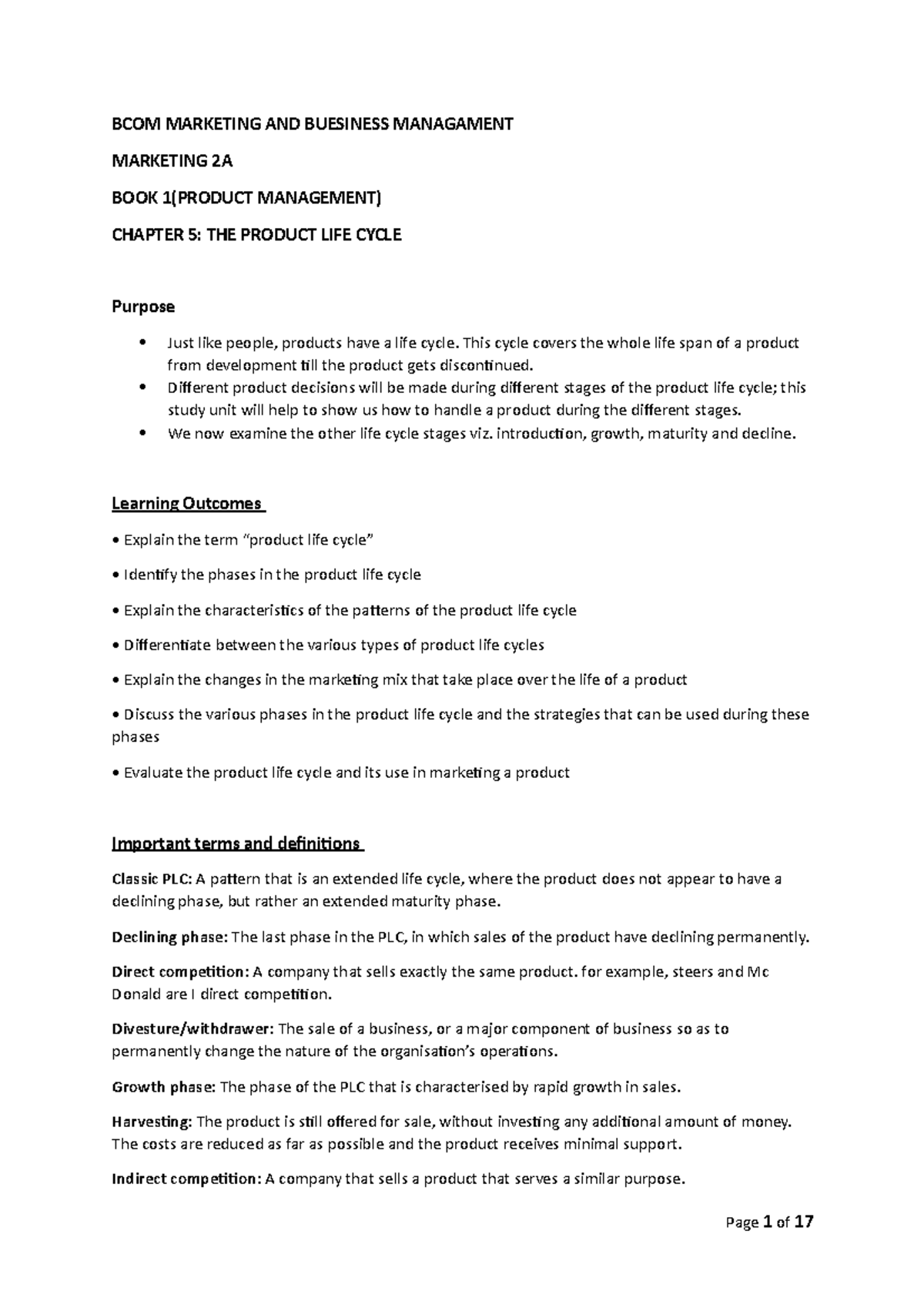 BCOM Markting 2A: Chapter 5 - Understanding the Product Life Cycle ...