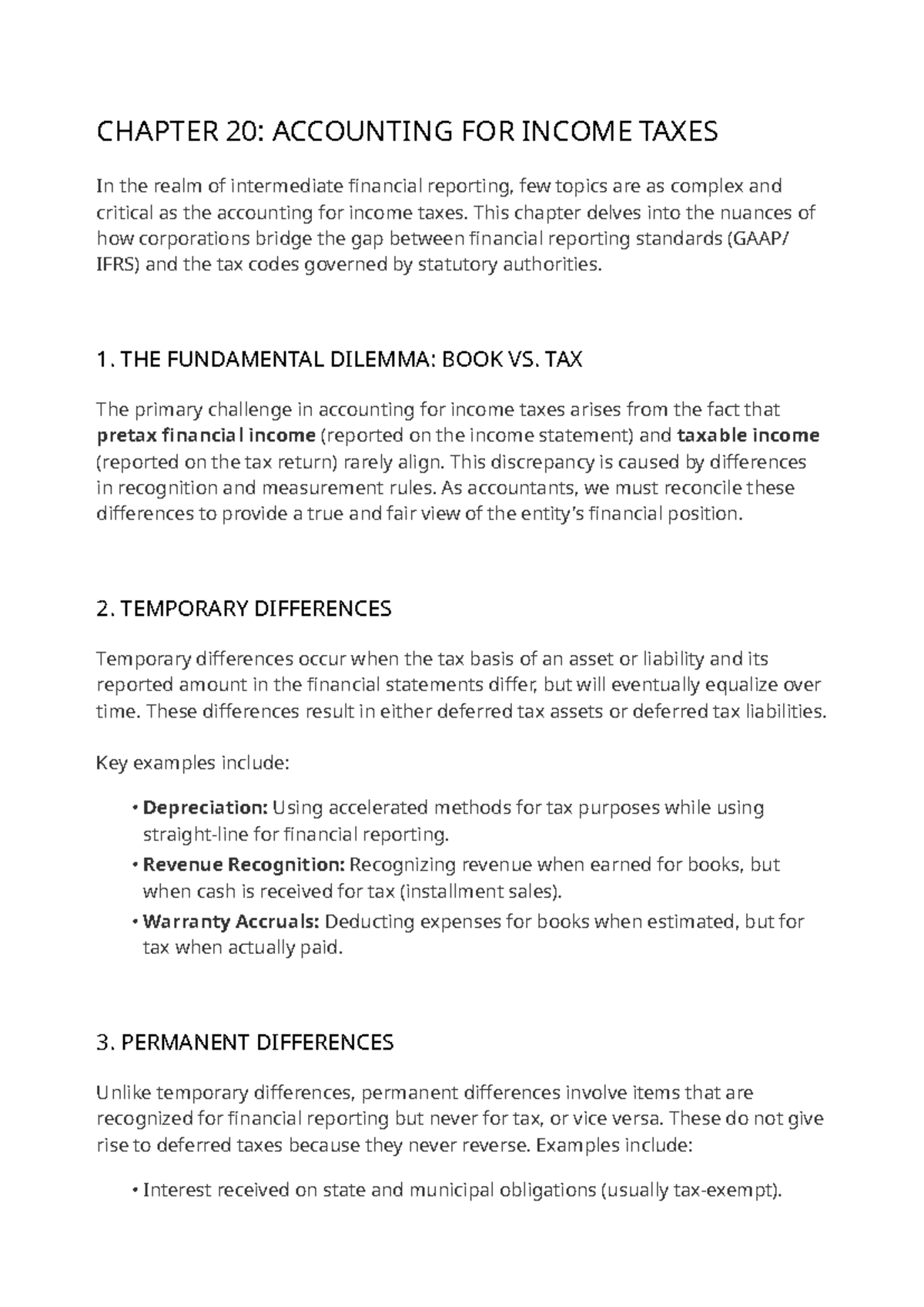 CHAPTER 20: ACCOUNTING FOR INCOME TAXES - INTERMEDIATE FINANCIAL ...