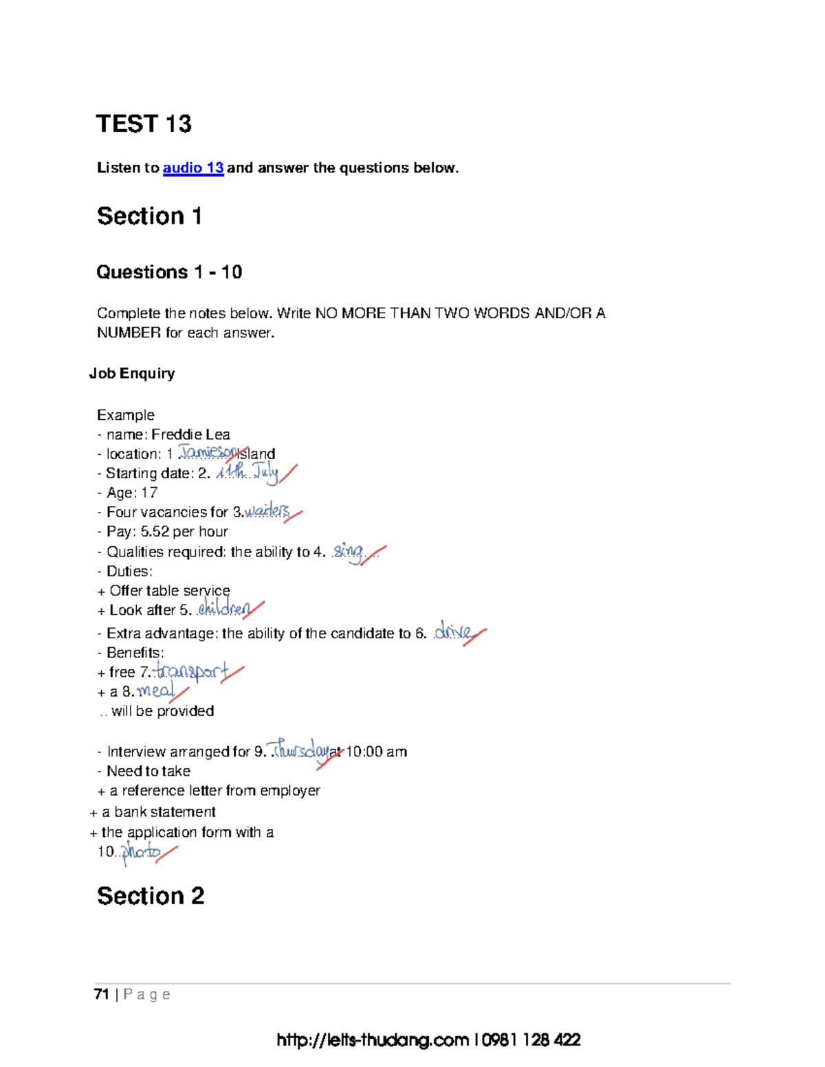 TEST 13 Listening Comprehension Questions and Notes - Studocu