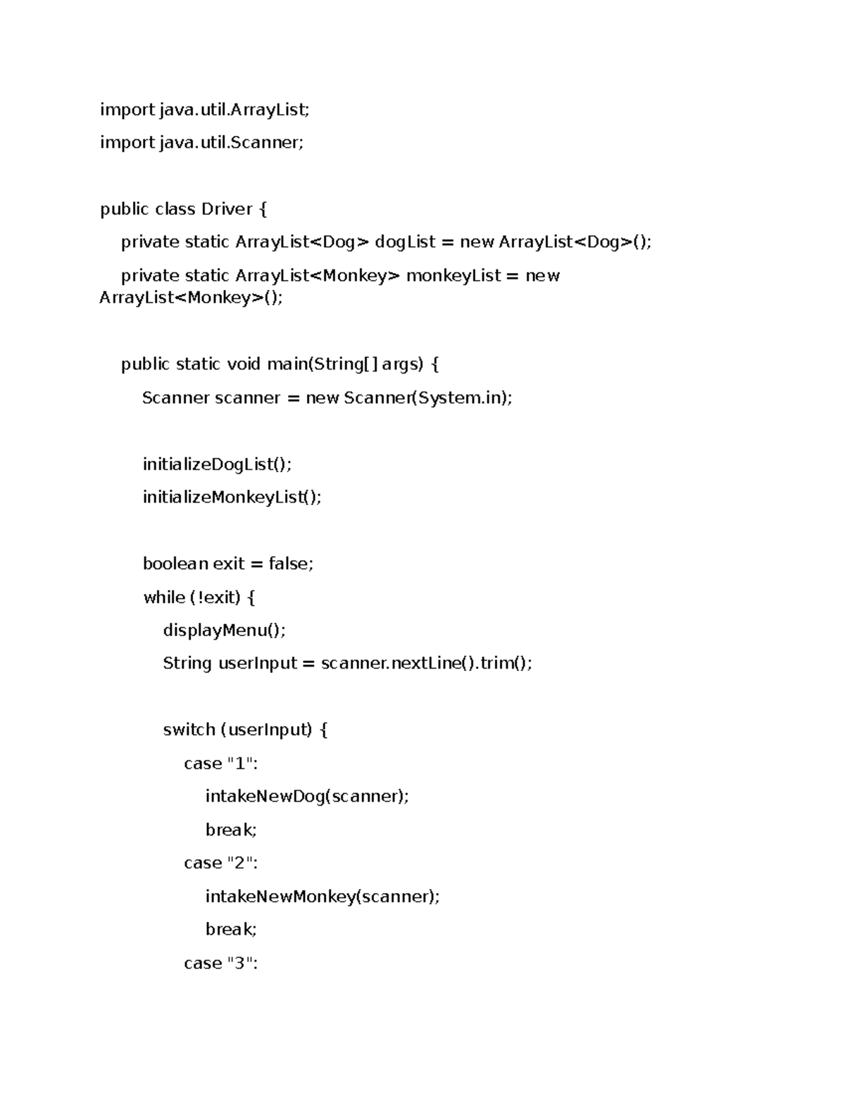 IT 145 Module 7 Code - Updated Driver.java & Monkey.java Implementation - Studocu