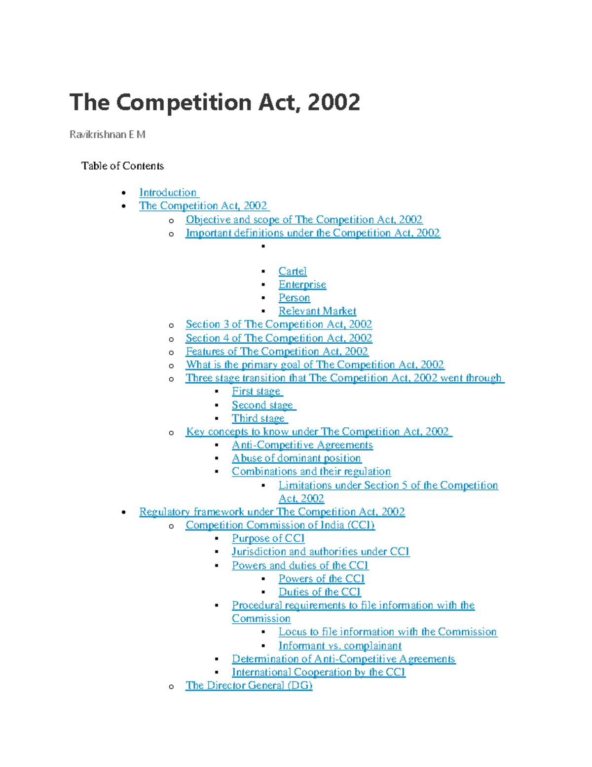 Competition Act 2002 -Notes - The Competition Act, 2002 Ravikrishnan E ...