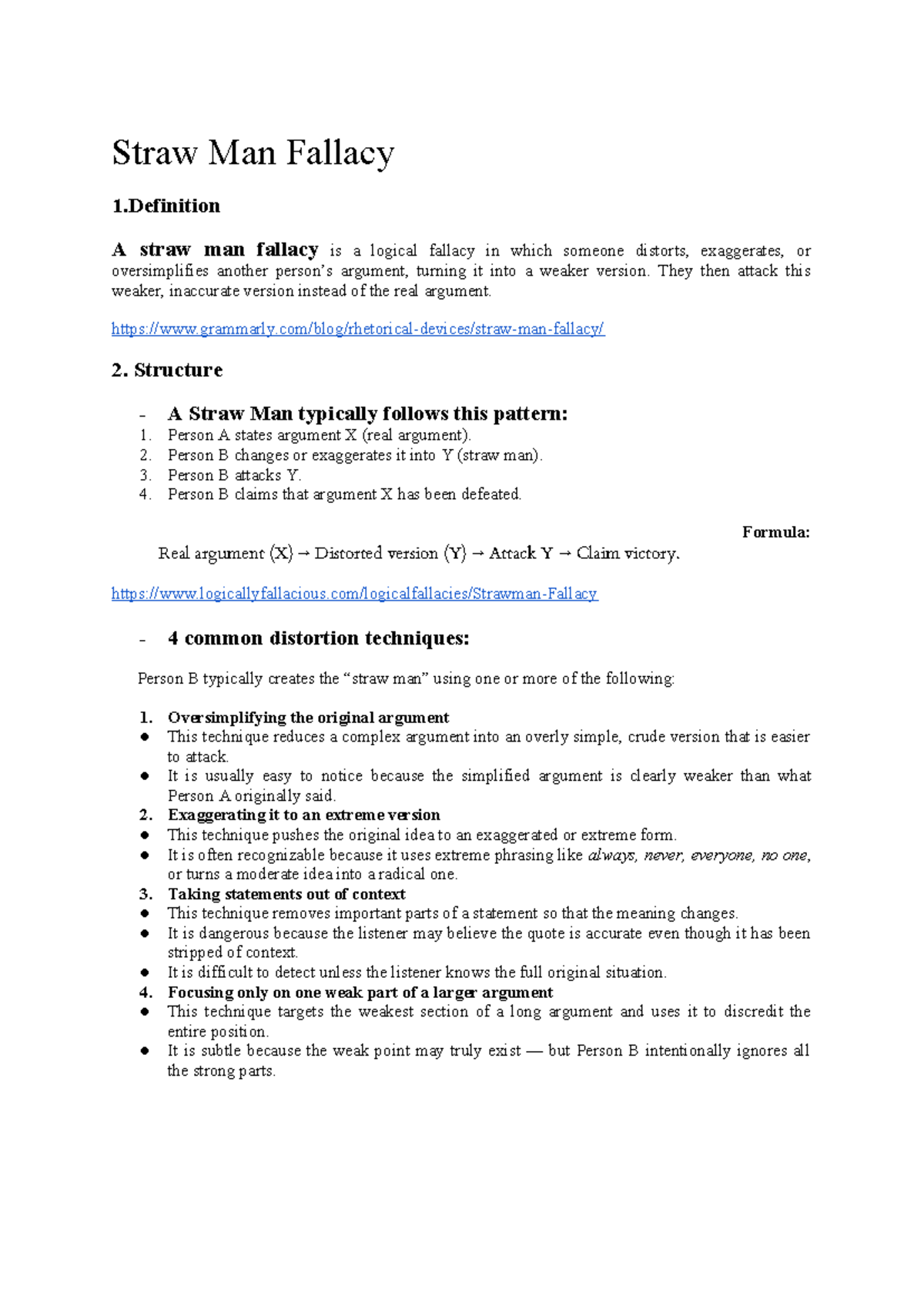 Straw Man Fallacy - Definition, Structure & Techniques - Studocu