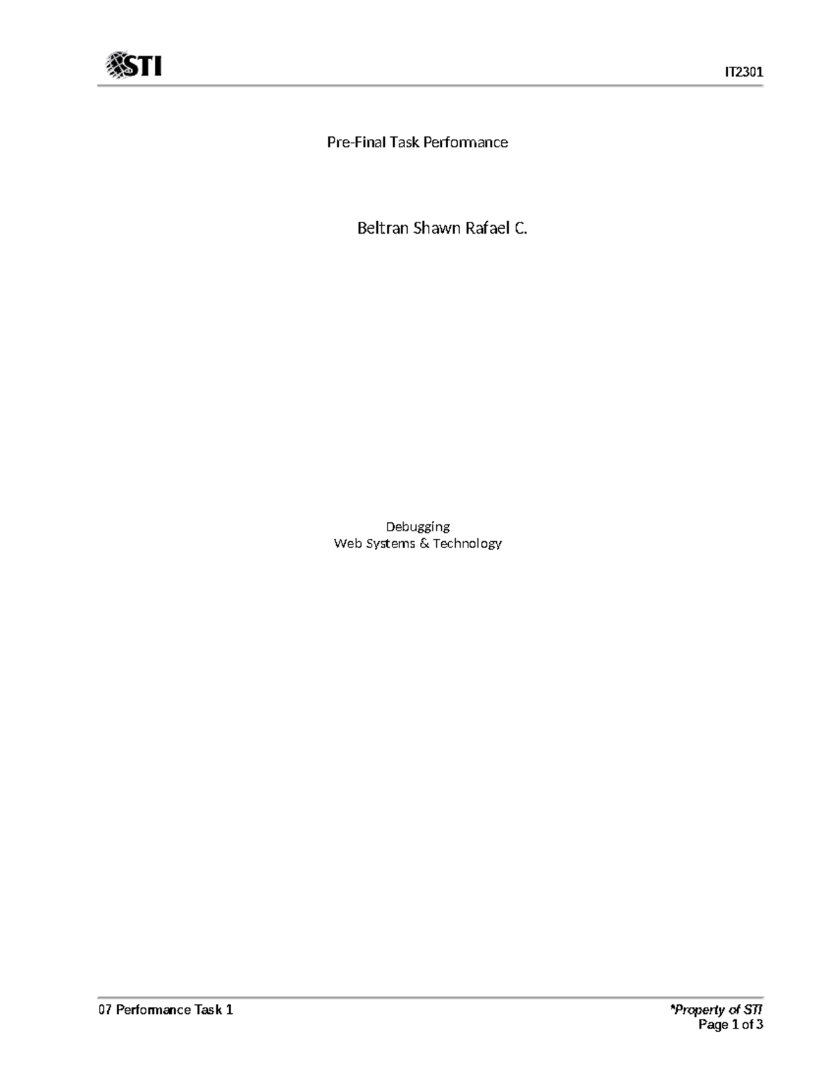 07 TASK Performance Task: Debugging in Web Systems & Tech - Studocu