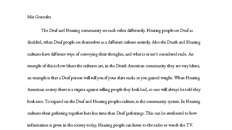 Deaf Culture vs. Hearing Culture: Perspectives and Connections (ASL 101 ...