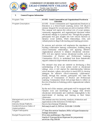 Scope Attendance Sheet- Group 2 - COMMISSION ON HIGHER EDUCATION LIGAO COMMUNITY COLLEGE Tomolin ...