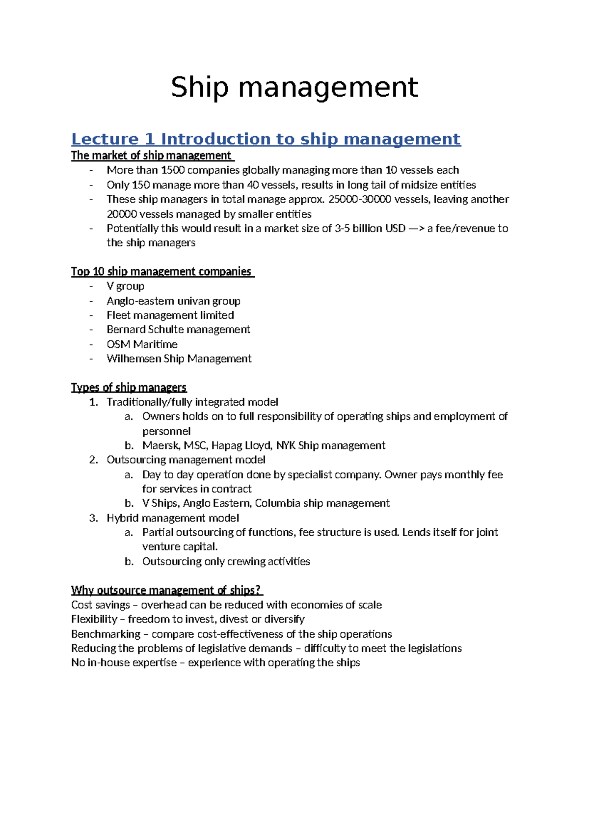 Ship Management Lecture Notes: Key Concepts & Practices - Studocu