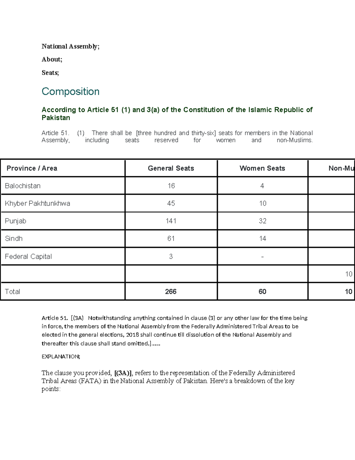 National Assembly of Pakistan: Structure and Functions Overview - Studocu