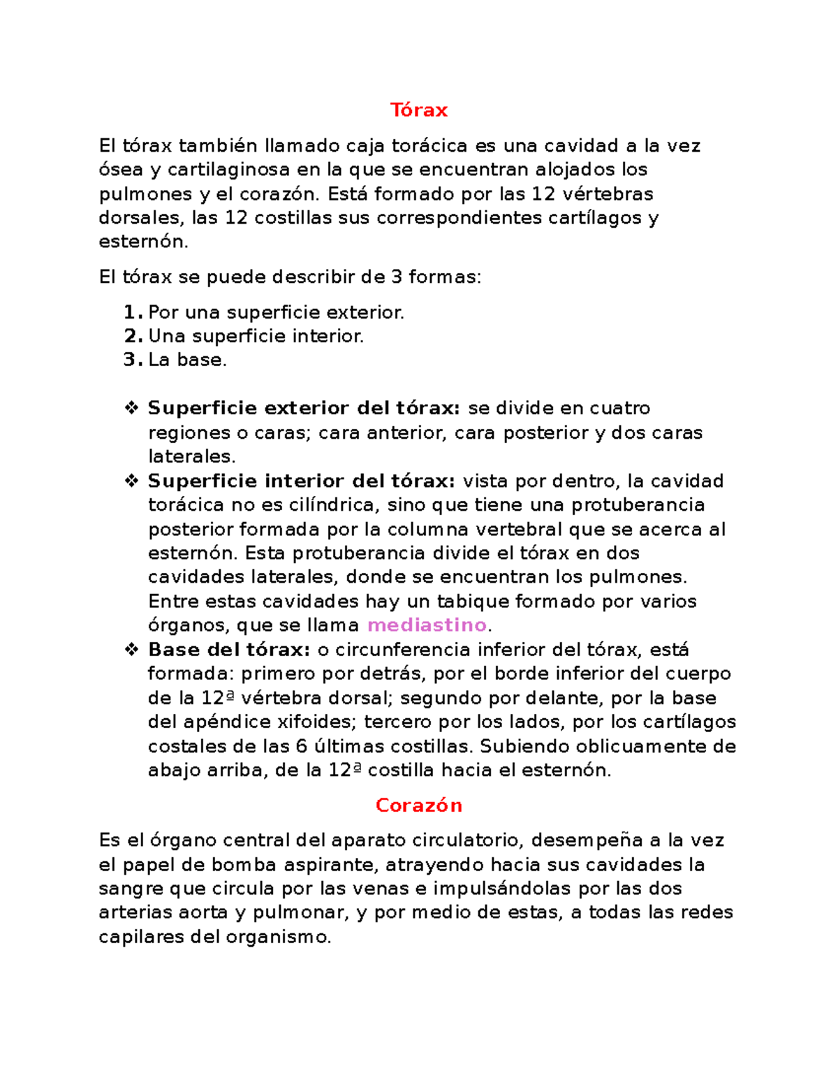 Expo de Anatomía: Estructura y Función del Tórax y Corazón - Studocu