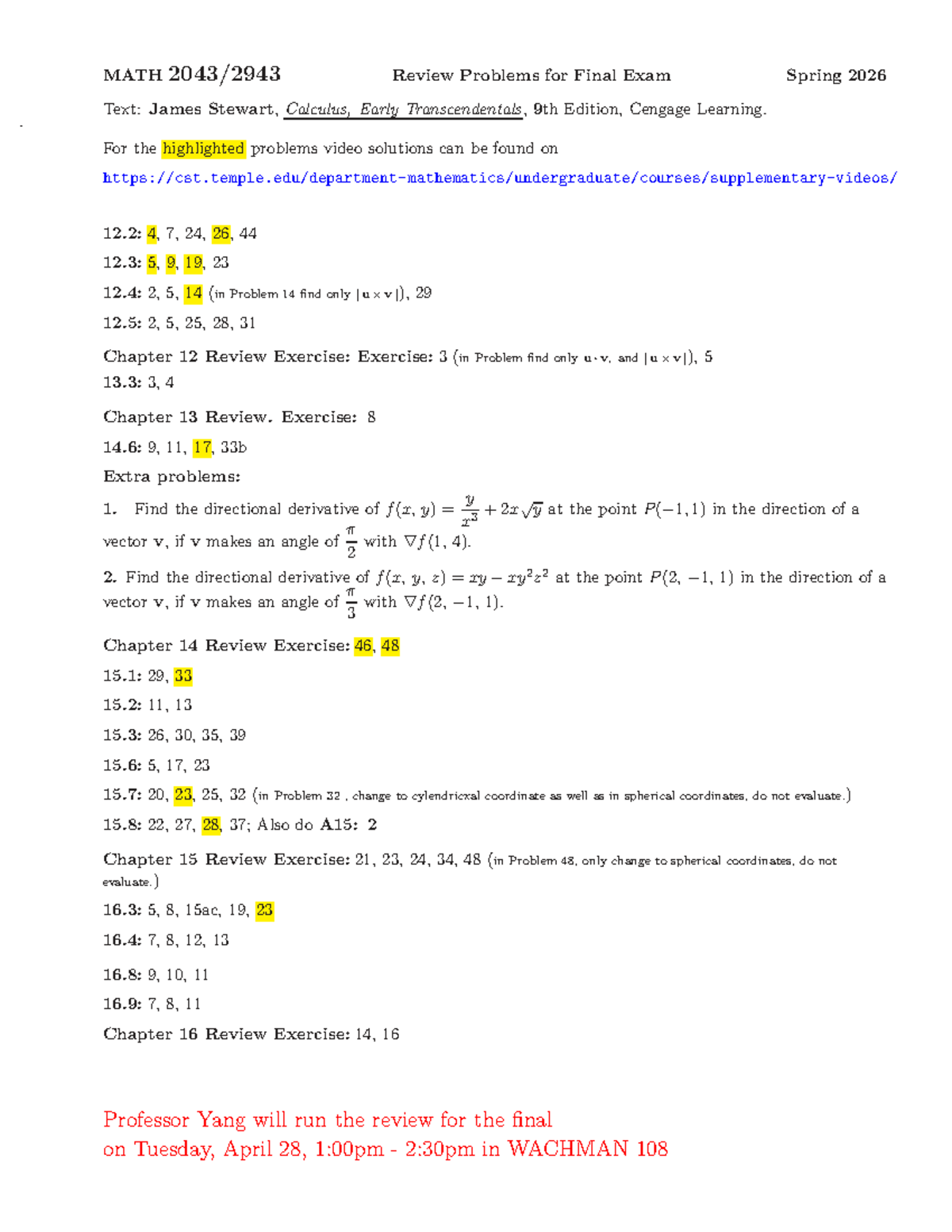 MATH Review Problems for Final Exam Spring 2026 - Studocu