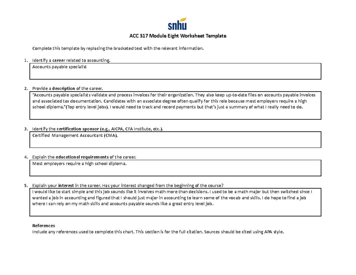 ACC 317 Module Eight Worksheet Template - ACC 317 Module Eight ...