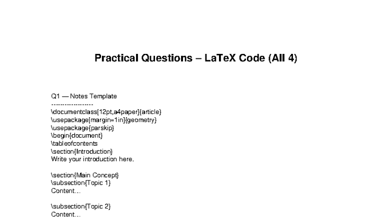 Practical questions latex code - Practical Questions – LaTeX Code (All ...