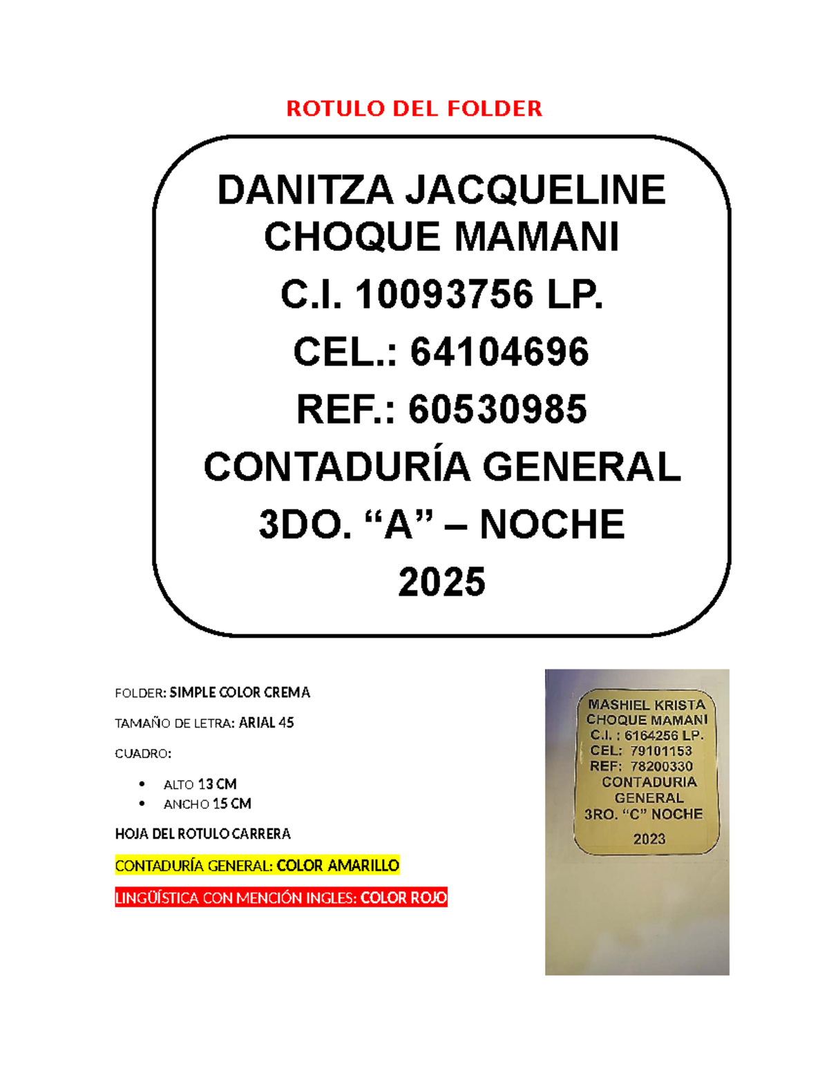 Datos PARA LA Pasantia - ROTULO DEL FOLDER FOLDER: SIMPLE COLOR CREMA ...