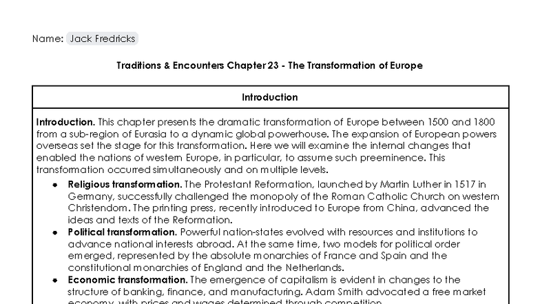 Traditions & Encounters APW - Chapter 23: Transformation of Europe ...