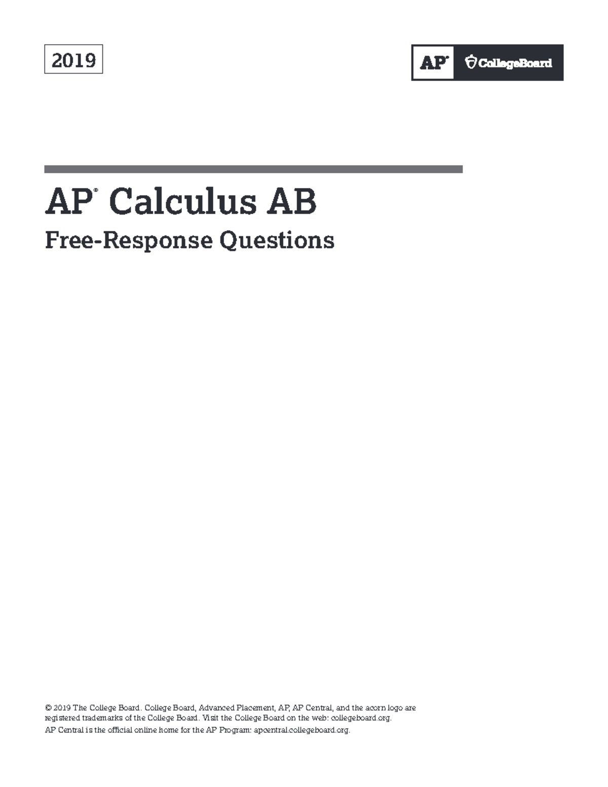 AP Calculus AB - Free-Response Practice Exam (2019) - Studocu