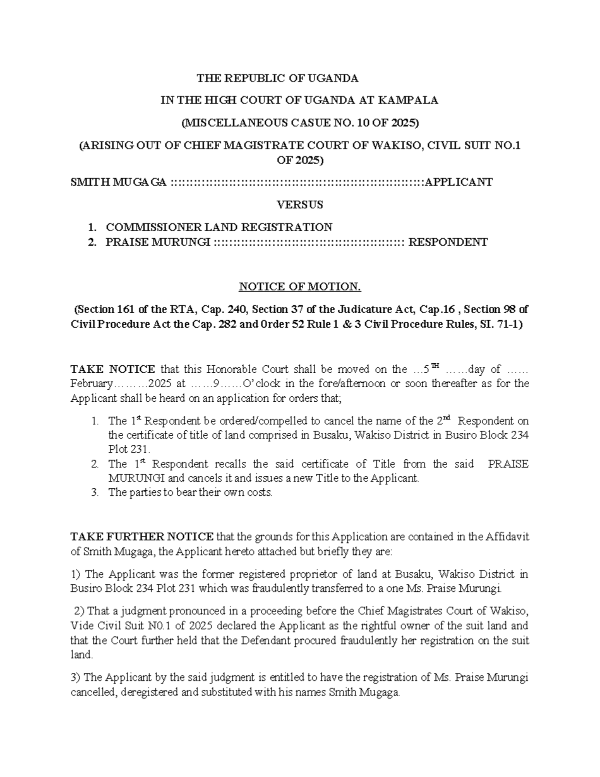 Group 4 document - Nil - THE REPUBLIC OF UGANDA IN THE HIGH COURT OF UGANDA AT KAMPALA - Studocu