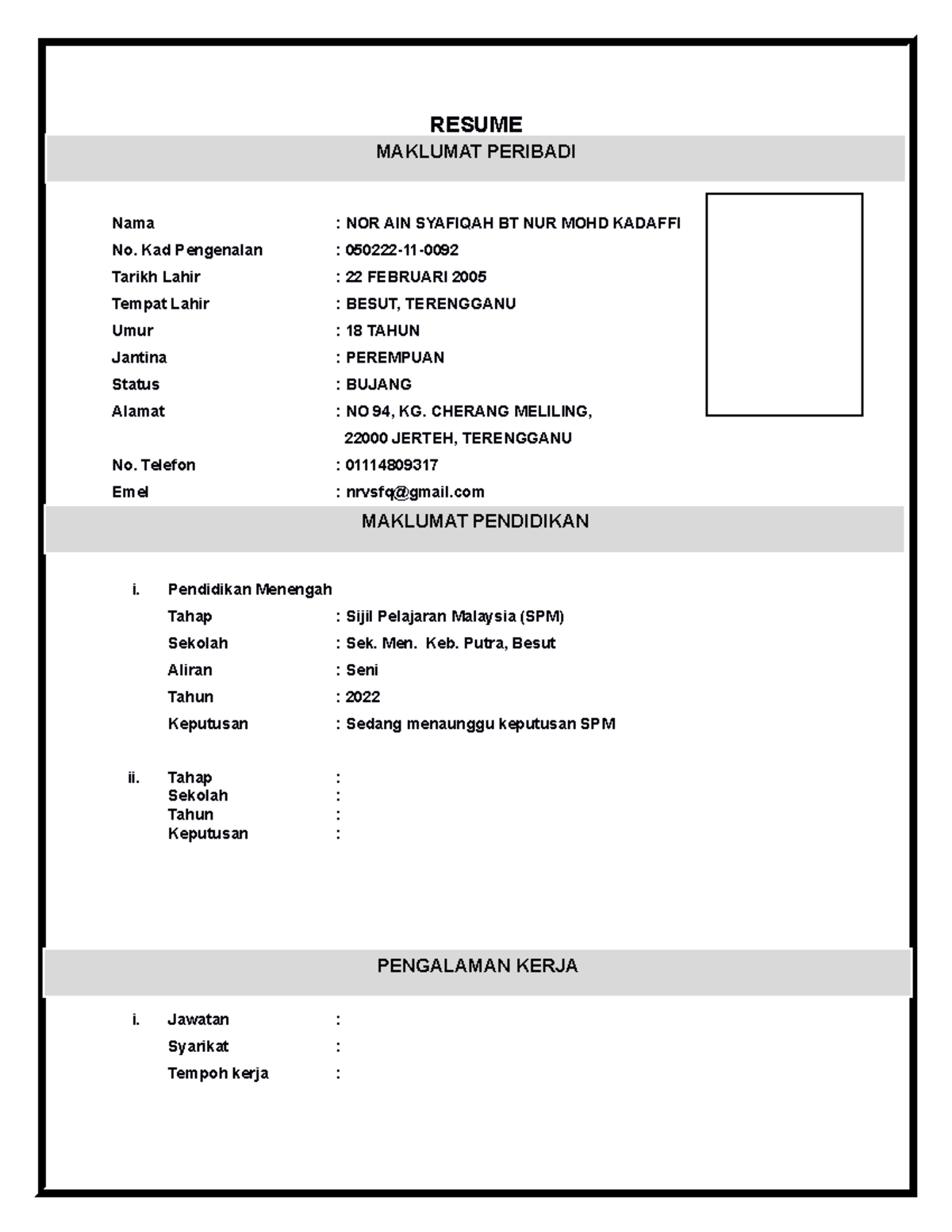 Contoh Resume Kosong - Sample of resuje - RESUME Nama : NOR AIN ...