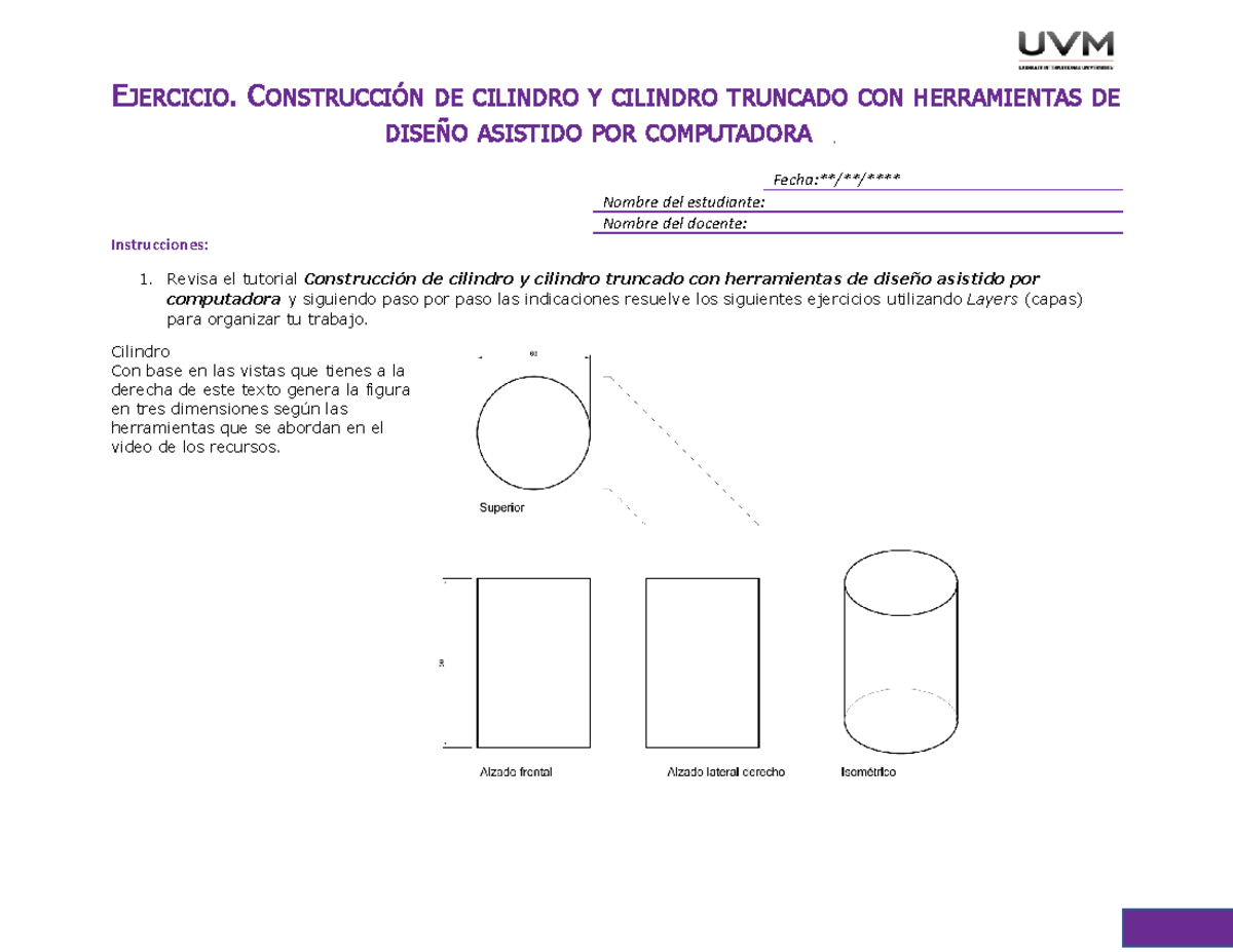 Ejercicio U2: Construcción de Cilindro y Cilindro Truncado CAD - Studocu