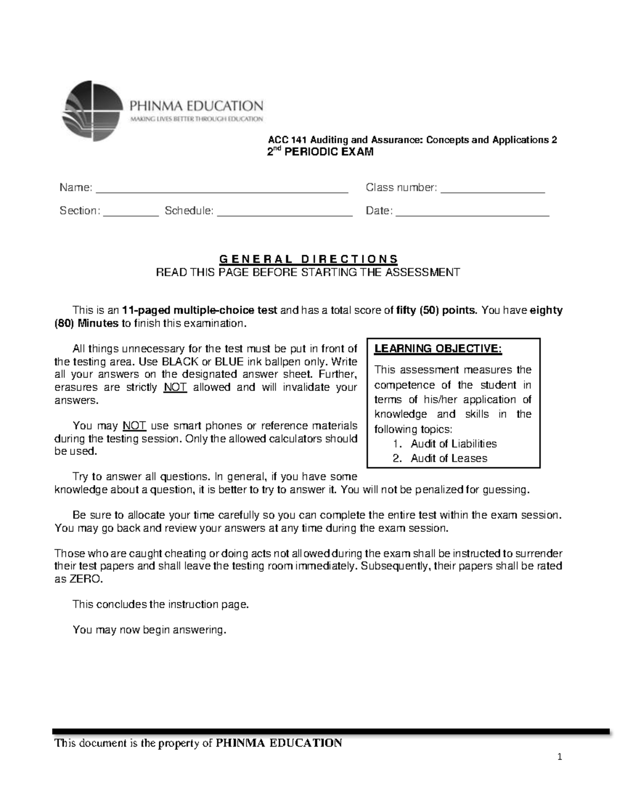 SAS 141 - DAY #17 - 2nd Periodic Exam Instructions & Questions - Studocu