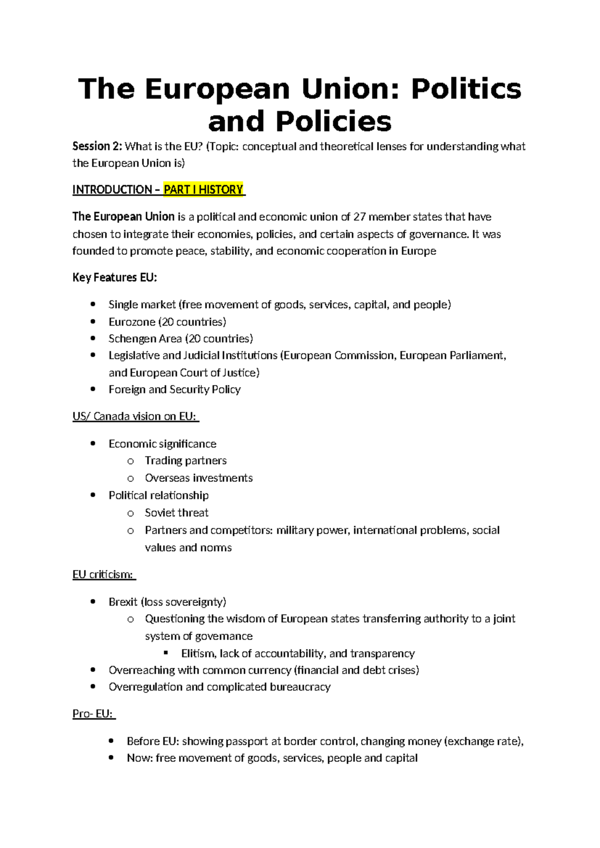 The European Union - Summary of the first two chapters - The European ...
