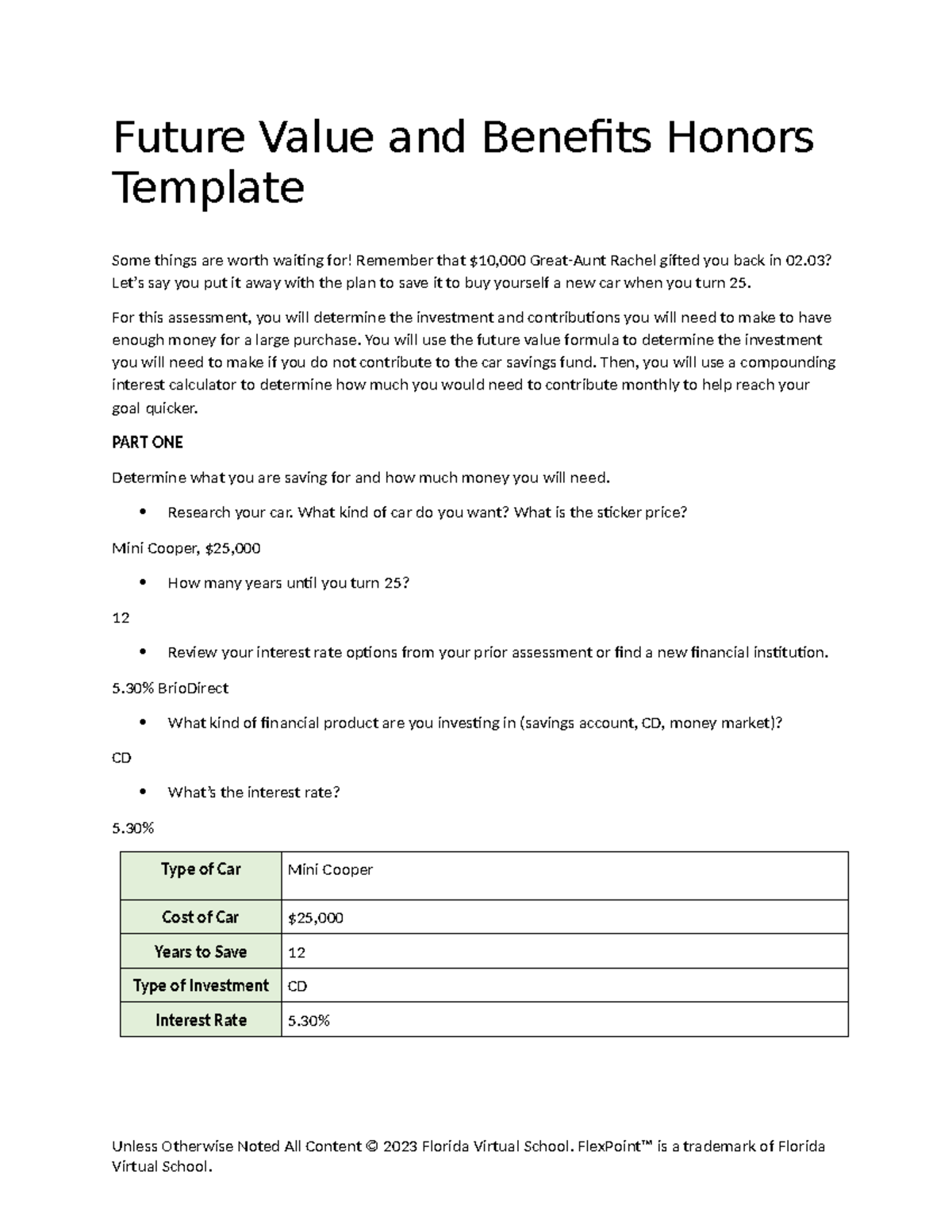 Future Value Analysis For Large Purchases FLVS Financial Accounts 2 
